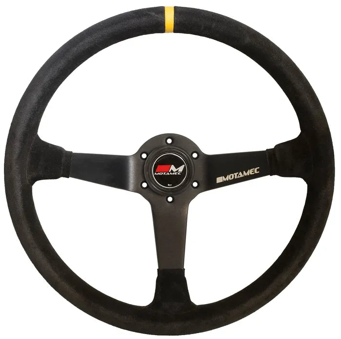 Motamec Rally Steering Wheel 380mm semi Dish Black suede – Palmside NZ